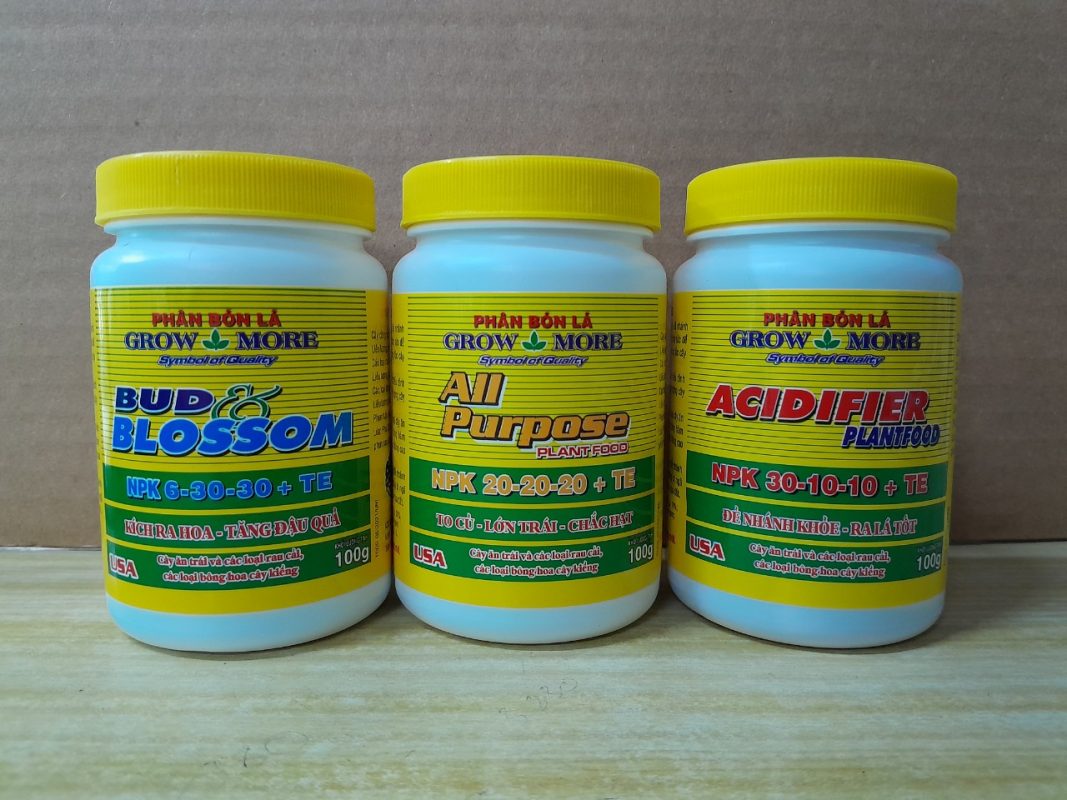 Combo phân bón lá Grow More NPK 20-20-20, 30-10-10, 6-30-30 vi lượng giúp cây đâm chồi, ra hoa ...
